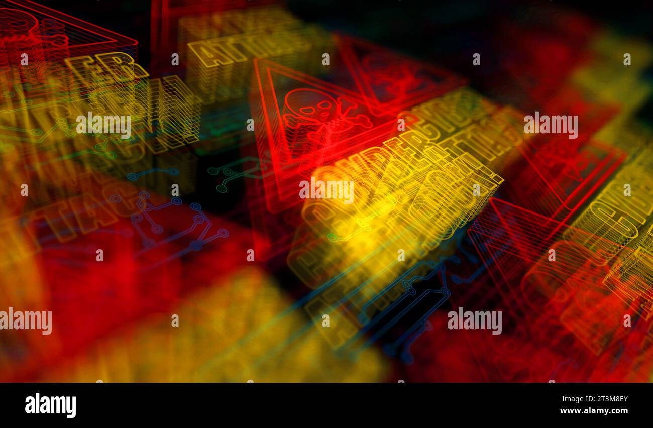 Cyber attack hacking and virus network security breach alert symbol ...