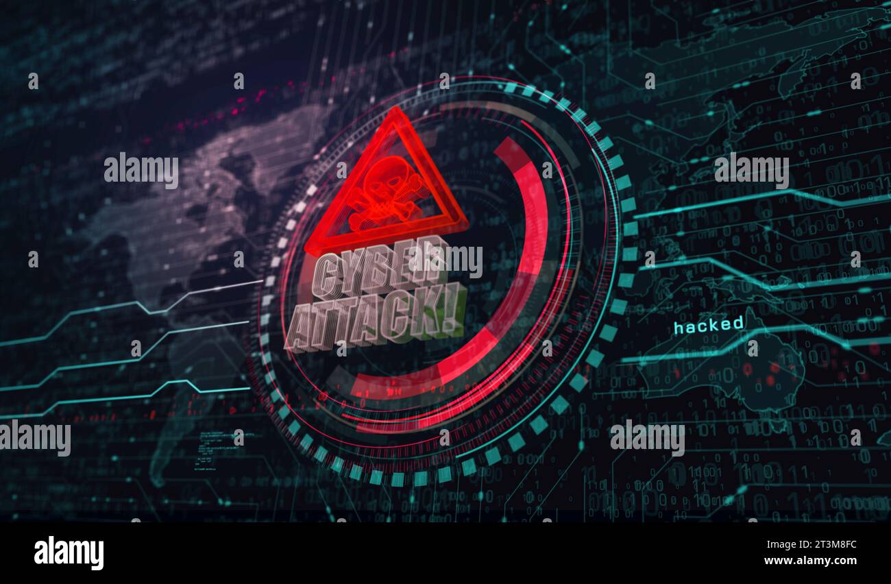 Cyber attack hacking and virus network security breach alert symbol digital concept. Network ...