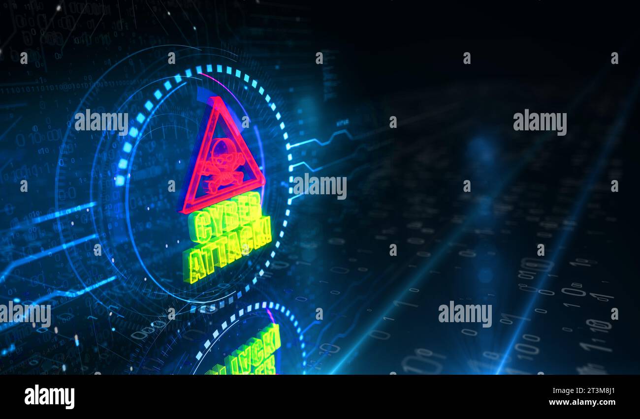 Cyber attack hacking and virus network security breach alert symbol ...