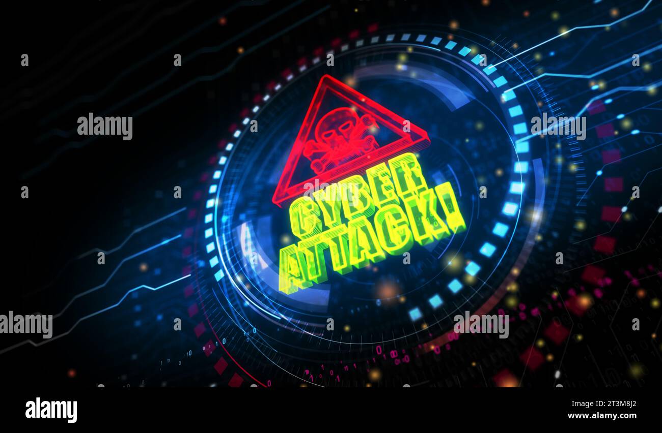 Cyber attack hacking and virus network security breach alert symbol ...