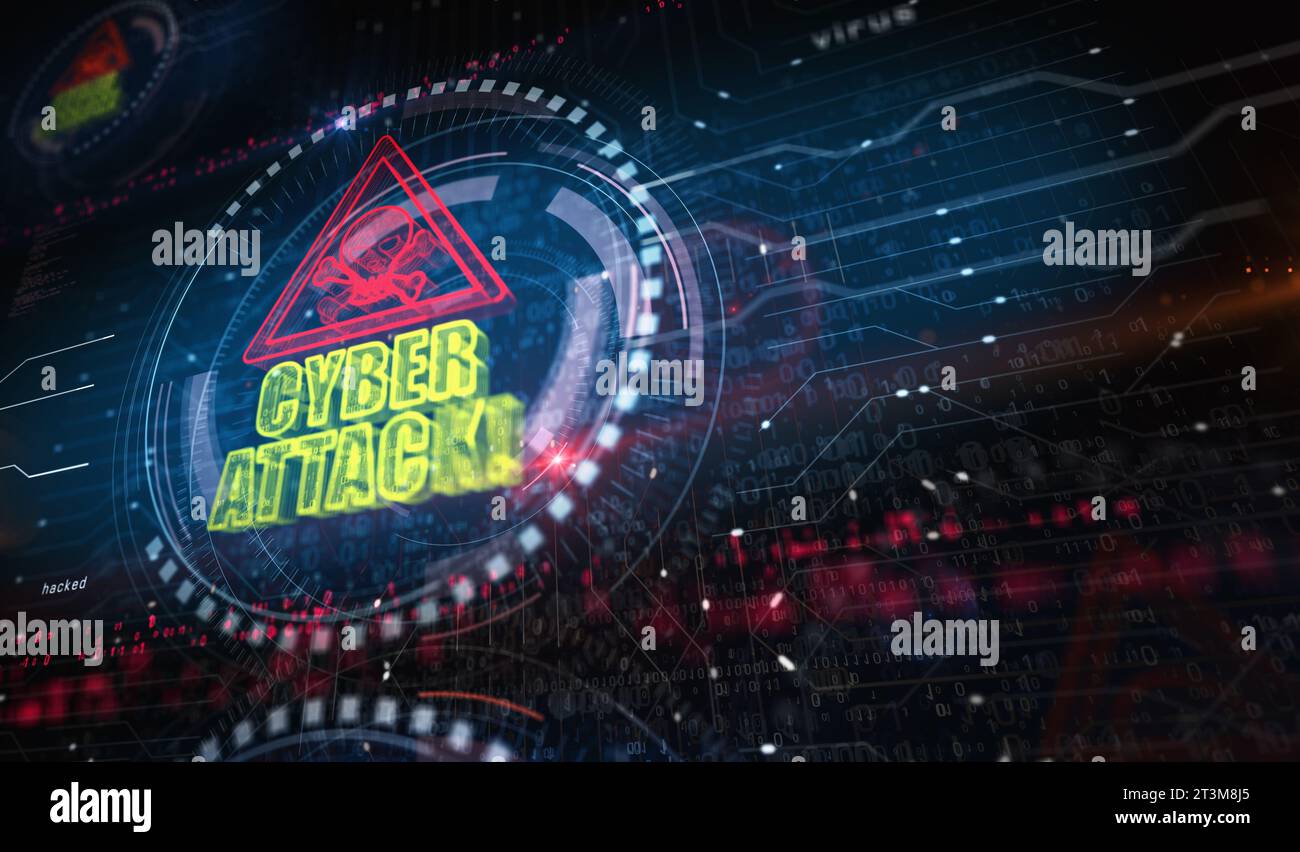 Cyber attack hacking and virus network security breach alert symbol ...