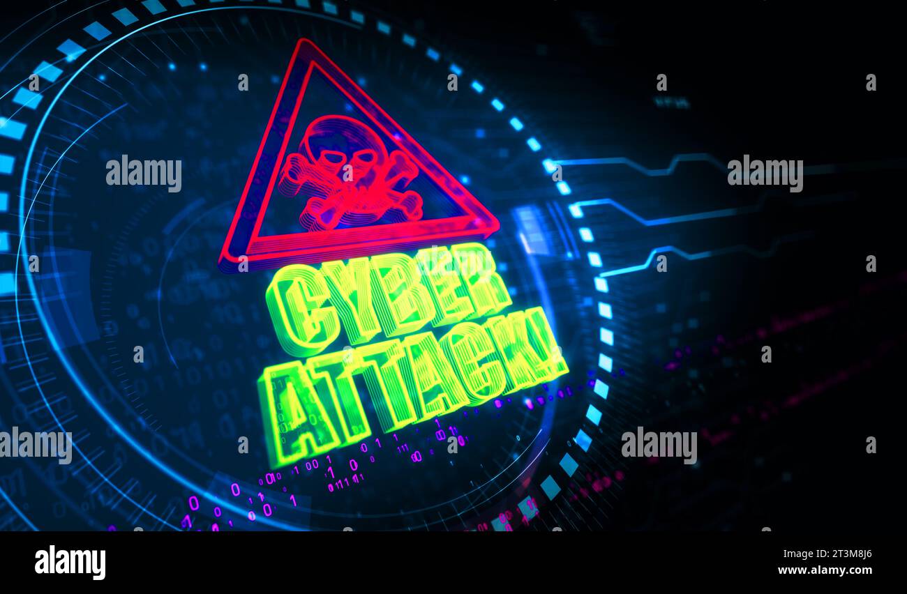Cyber attack hacking and virus network security breach alert symbol ...