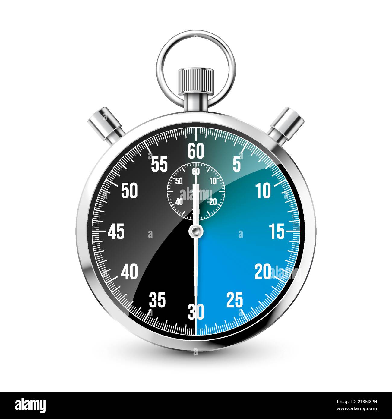 Realistic classic stopwatch. Shiny metal chronometer, time counter with ...