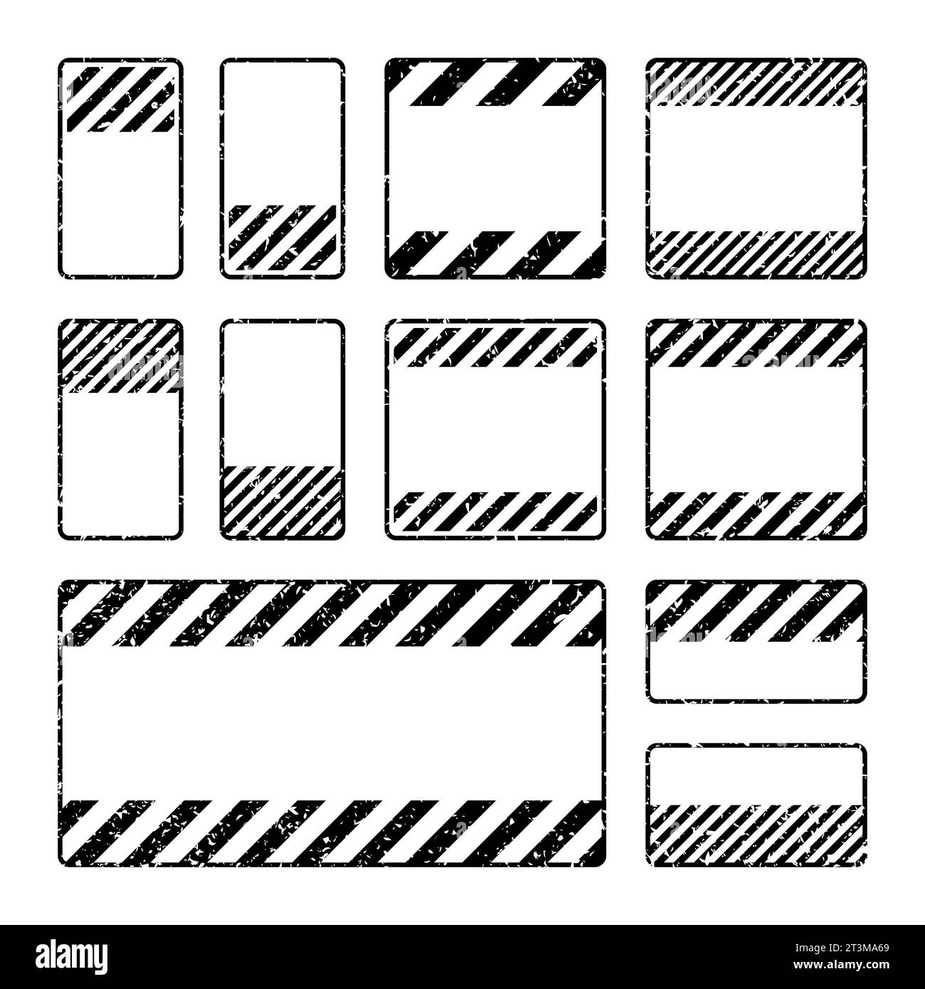 Various black grunge warning signs with diagonal lines. Old attention ...