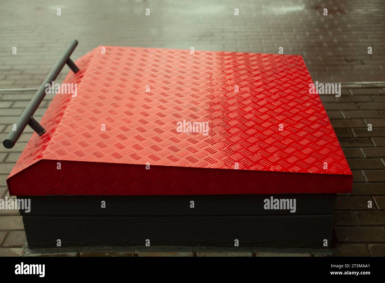 Fire shield at gas station. Red Lid. Storing Sand for Fire ...