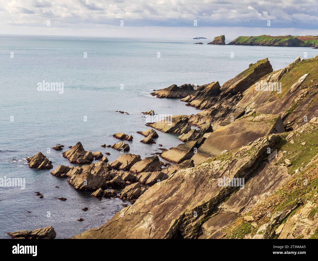 Wooltack Point in Pembrokeshire, Wales, UK looking toward Skomer Island ...