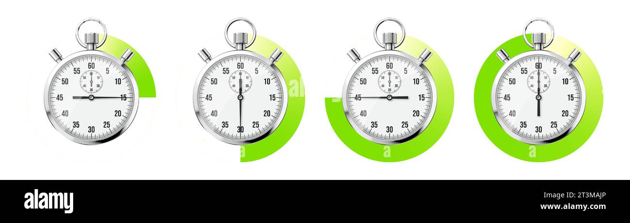 Realistic classic stopwatch. Shiny metal chronometer, time counter with ...