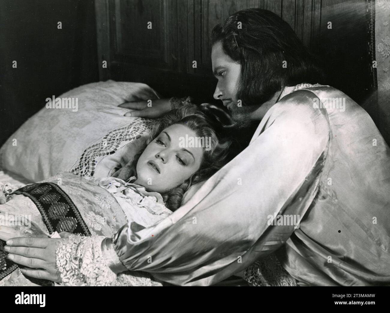 Danish actress Bodil Kjer and actor Mogens Wieth in the movie Drama Paa ...