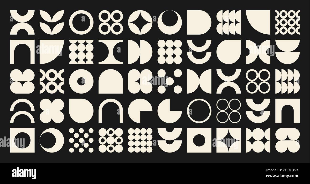 Brutalist geometric shapes, symbols. Simple primitive elements and forms. Bauhaus retro design ...