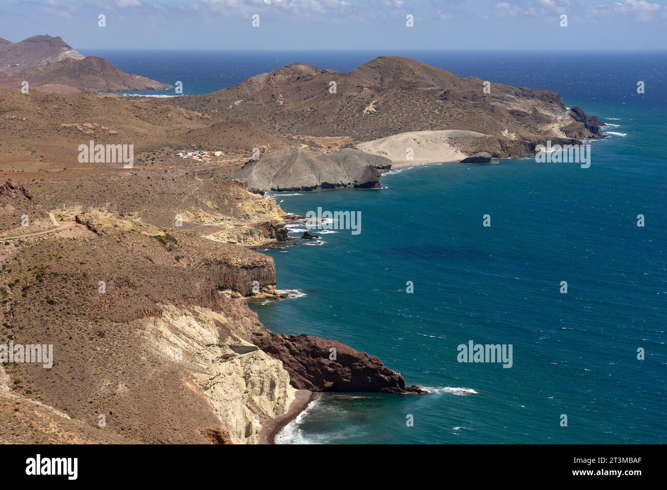 Panoramic view of cliffs and beaches in the Gata Cape Natural Park ...
