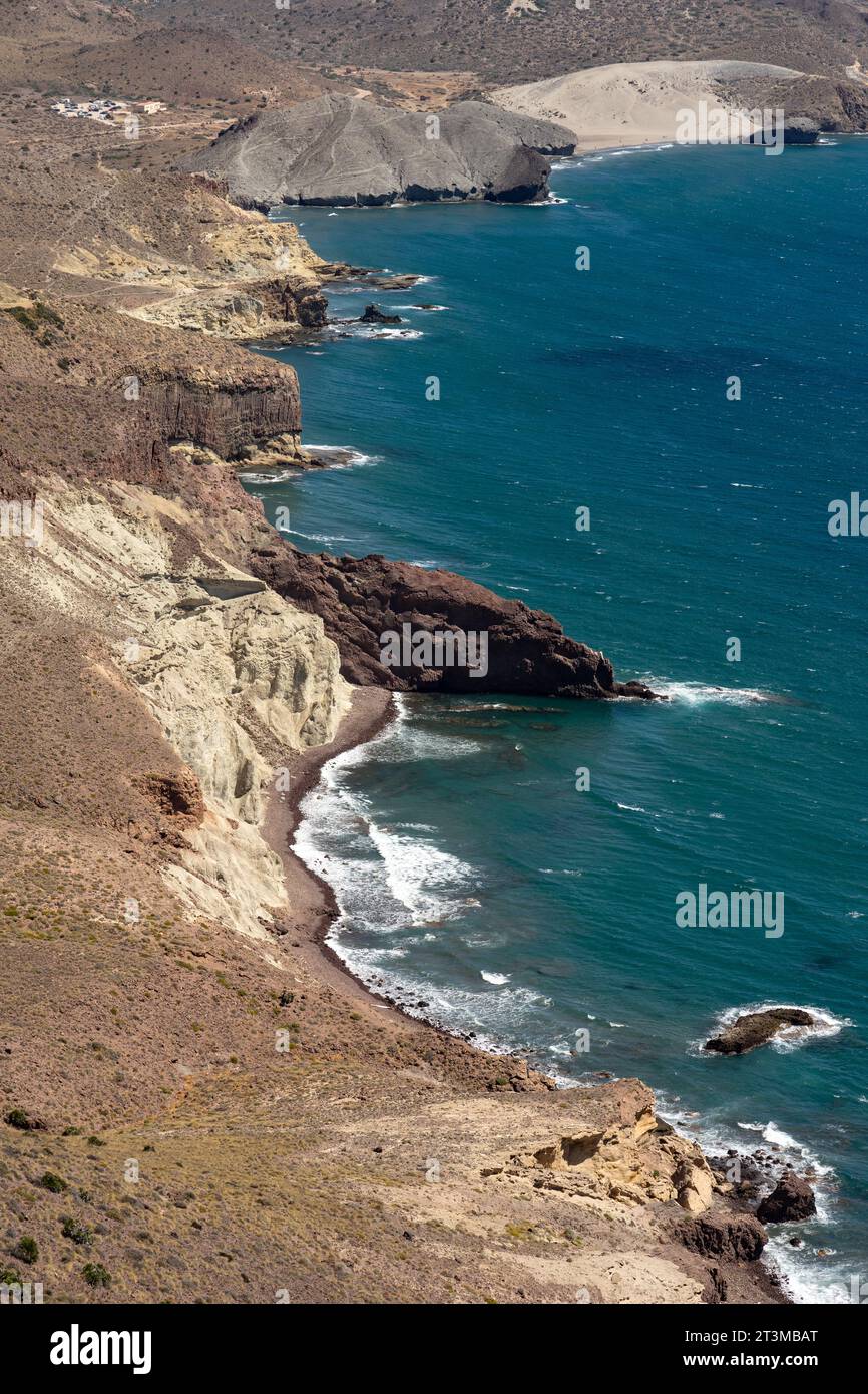 Panoramic view of cliffs and beaches in the Gata Cape Natural Park ...