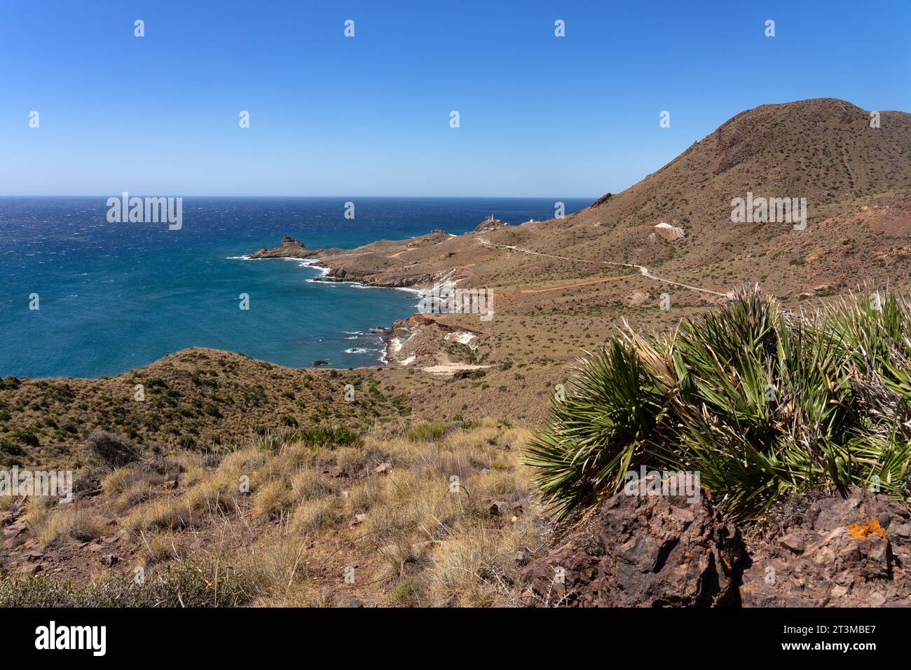 Panoramic view of cliffs and beaches in the Gata Cape Natural Park ...