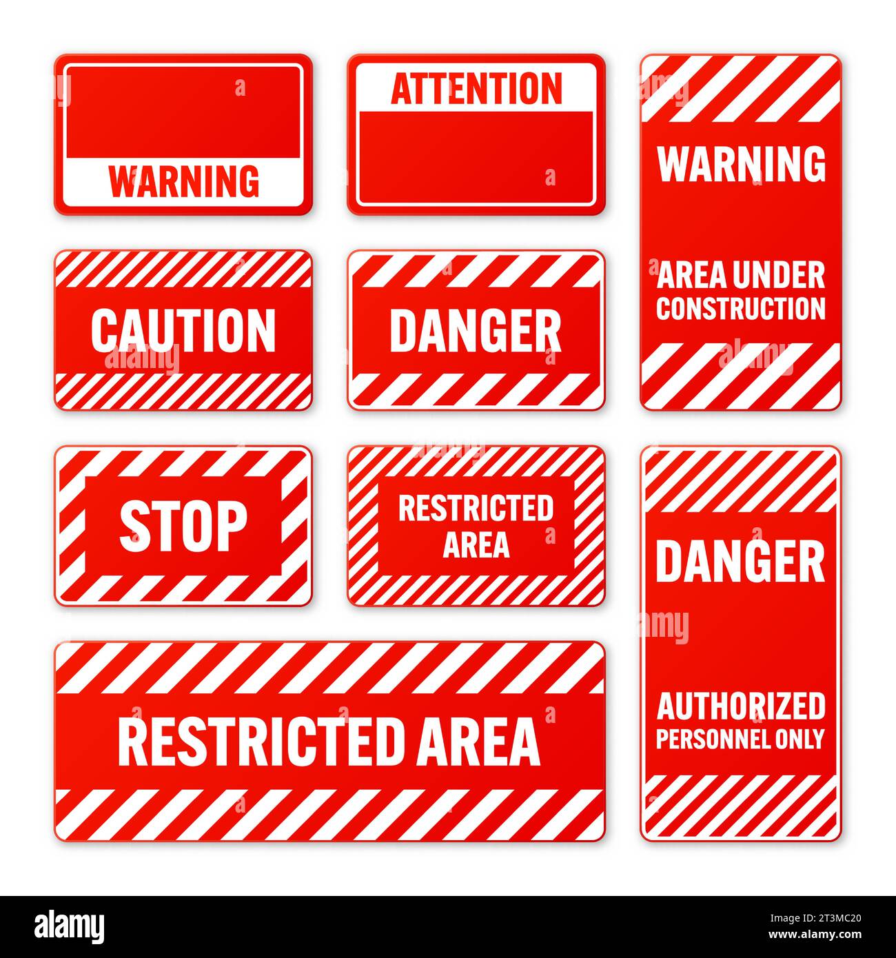 Various white and red warning signs with diagonal lines. Attention ...