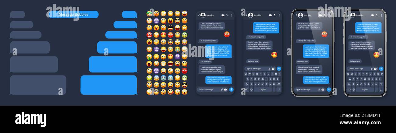 Smartphone messaging app, user interface with emoji. SMS text frame ...