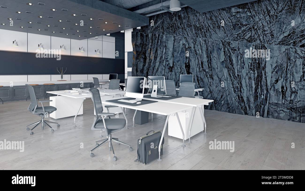 modern office interior with rock feature. 3d rendering Stock Photo - Alamy