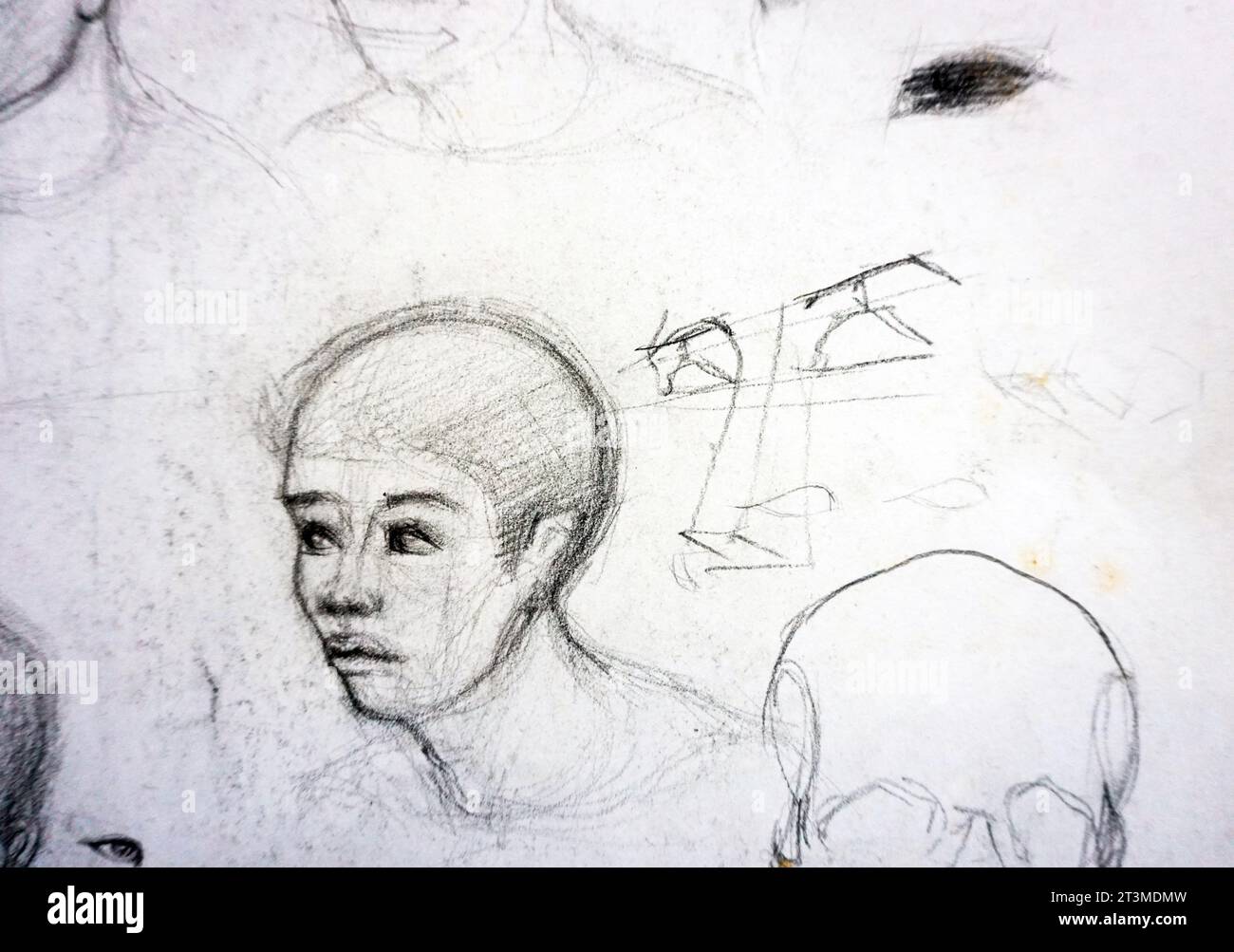 Original art drawing Structure fine art Out line man face , head Stock ...