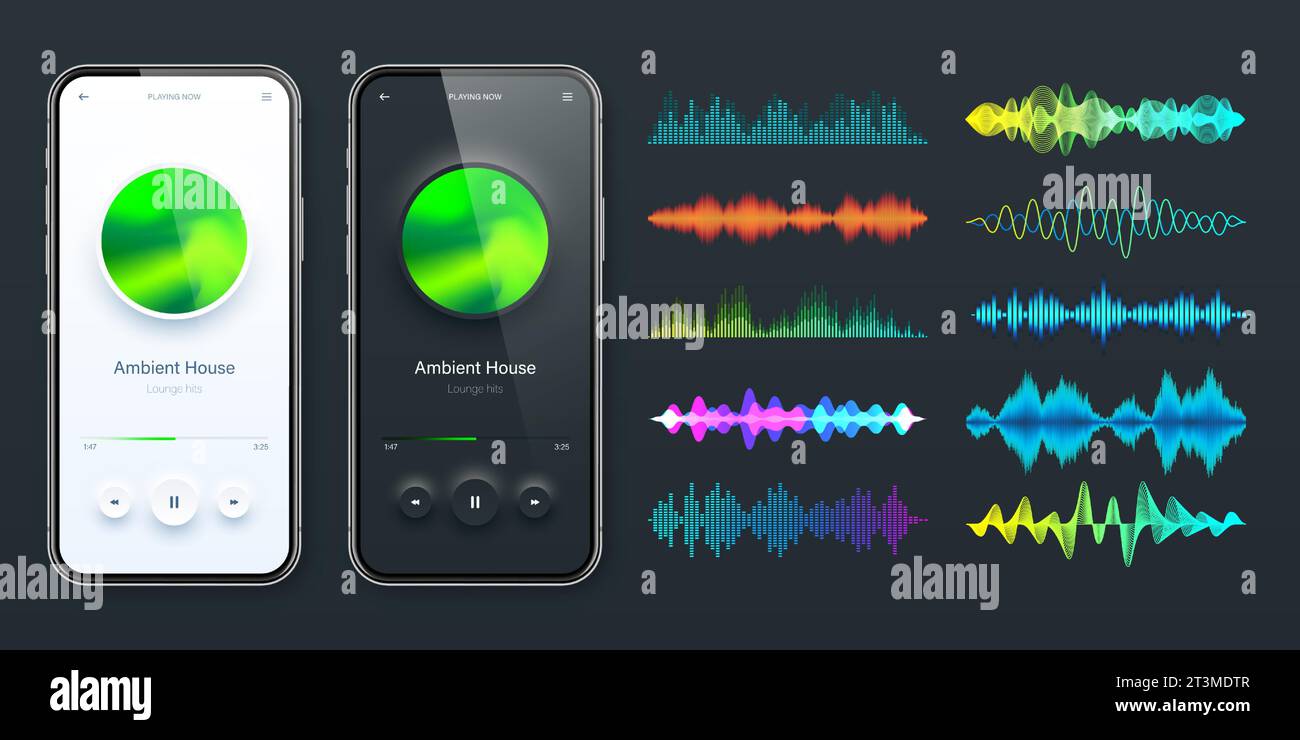 Online audio player user interface, smartphone app UI design. Music, media streaming and ...
