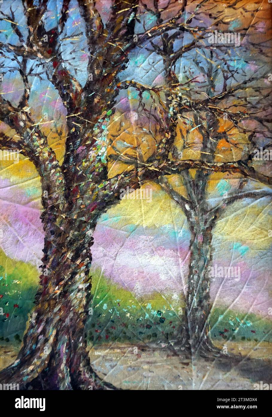 oil painting dry tree branches in the garden Stock Photo - Alamy