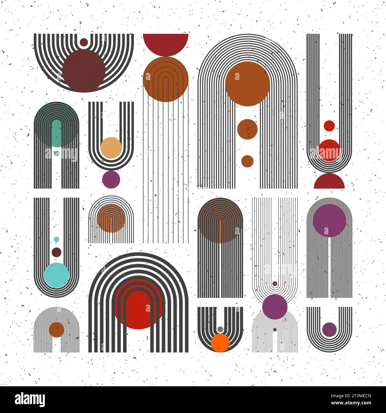 Mid century arch, circle elements, modern geometric shapes with grunge ...