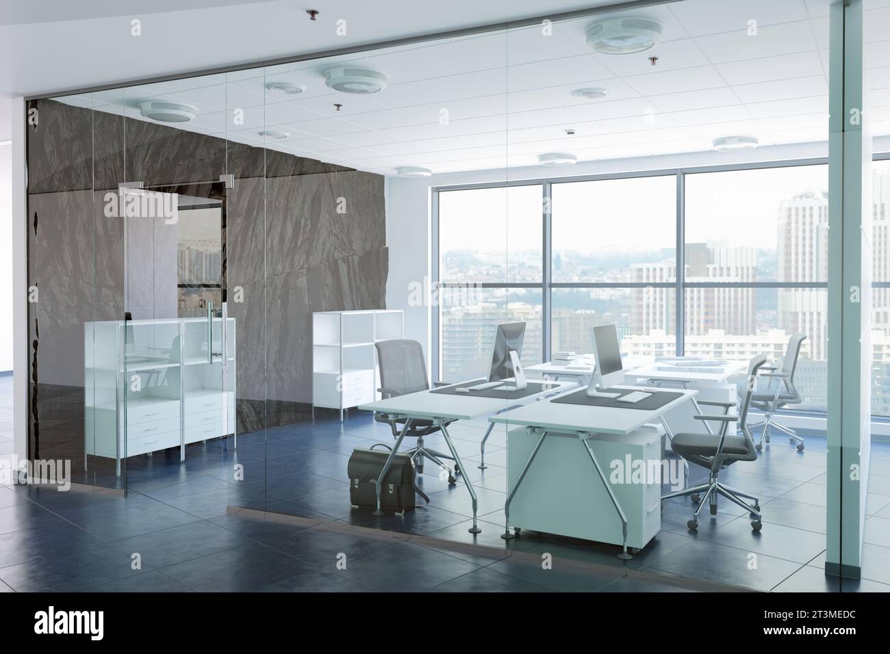 modern office interior with rock feature. 3d rendering Stock Photo - Alamy