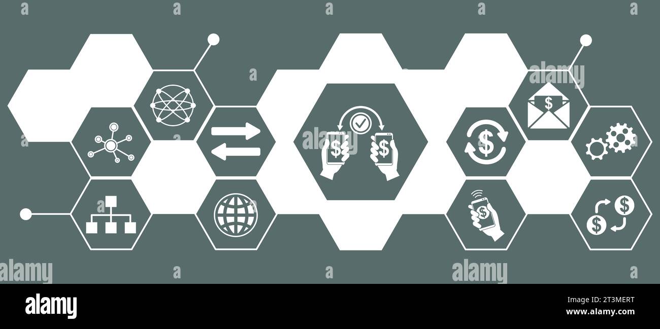 Concept of money transfer with connected icons Stock Photo - Alamy