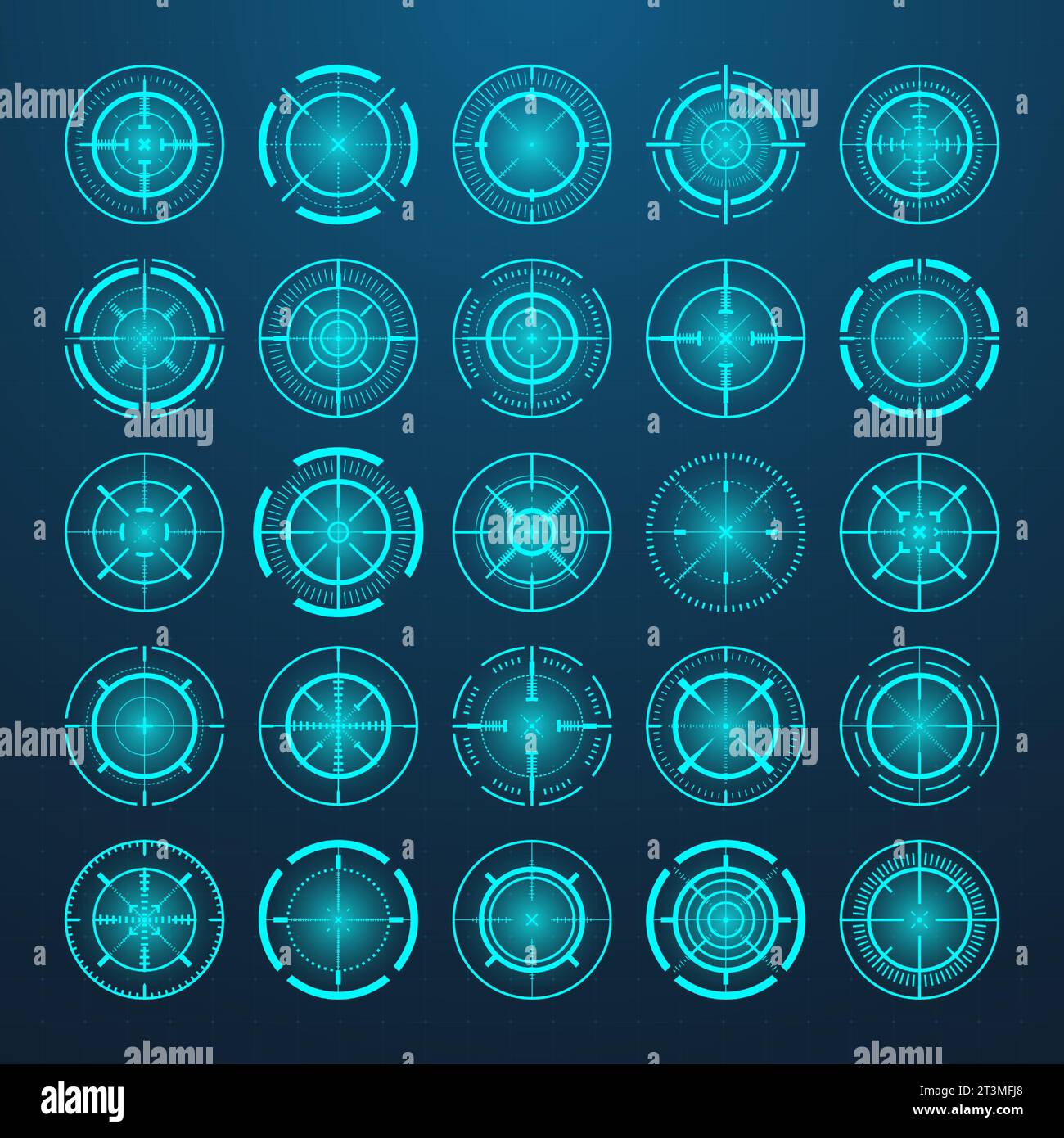 Crosshair, gun sight vector icons. Bullseye, black target or aim symbol ...
