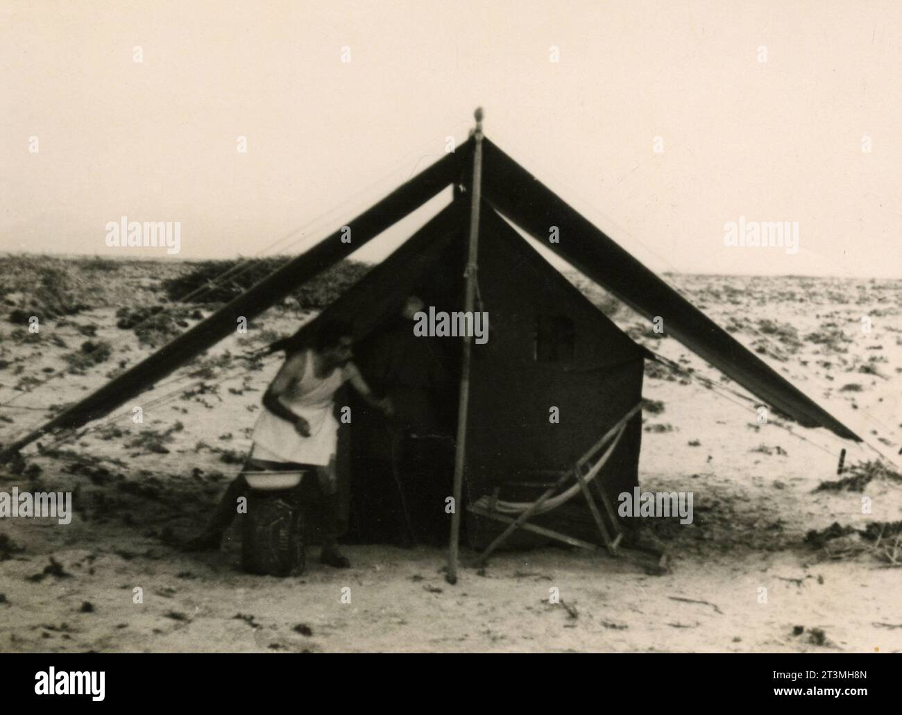 Italian colonial officer camped during a trip in the territory ...
