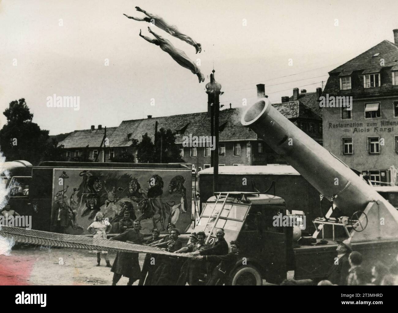 Miss Atomia human projectile show with Circus Franz Althoff Bouglione ...