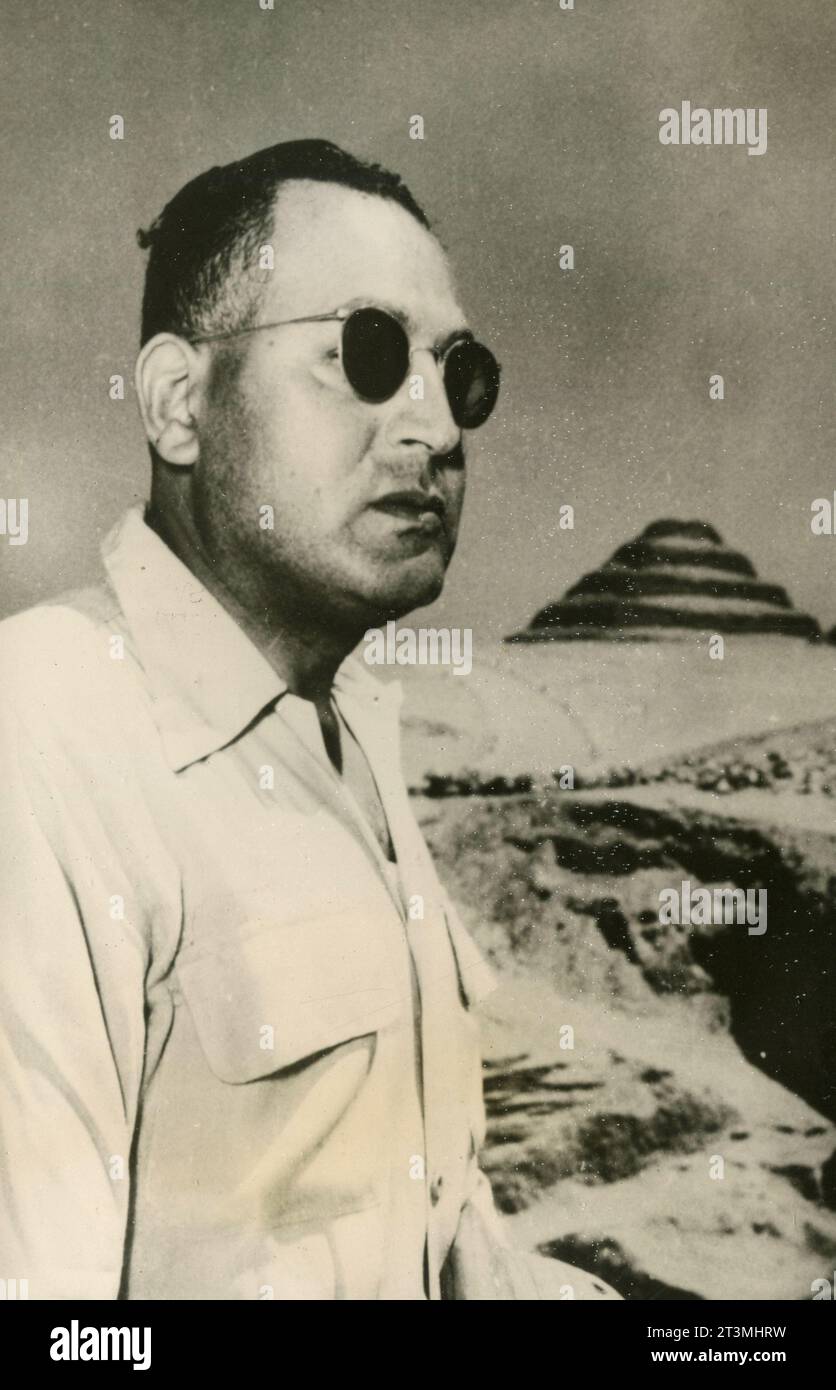 Egyptian Egyptologist Zakharia Goneim in front of the pyramid of Zoser ...