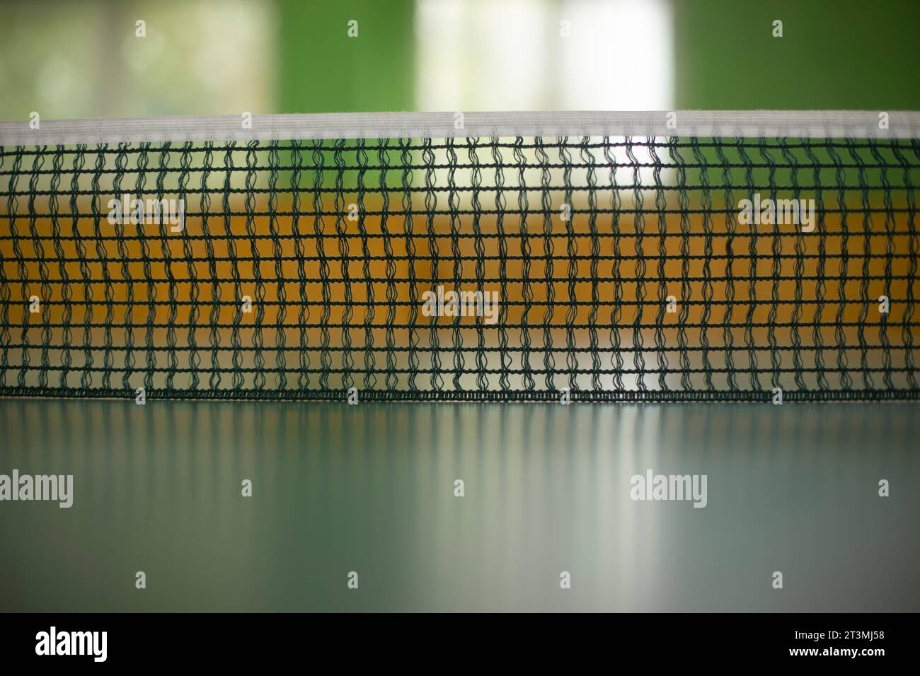 Table tennis net. Net on tennis table. Details of sports equipment. Gym ...