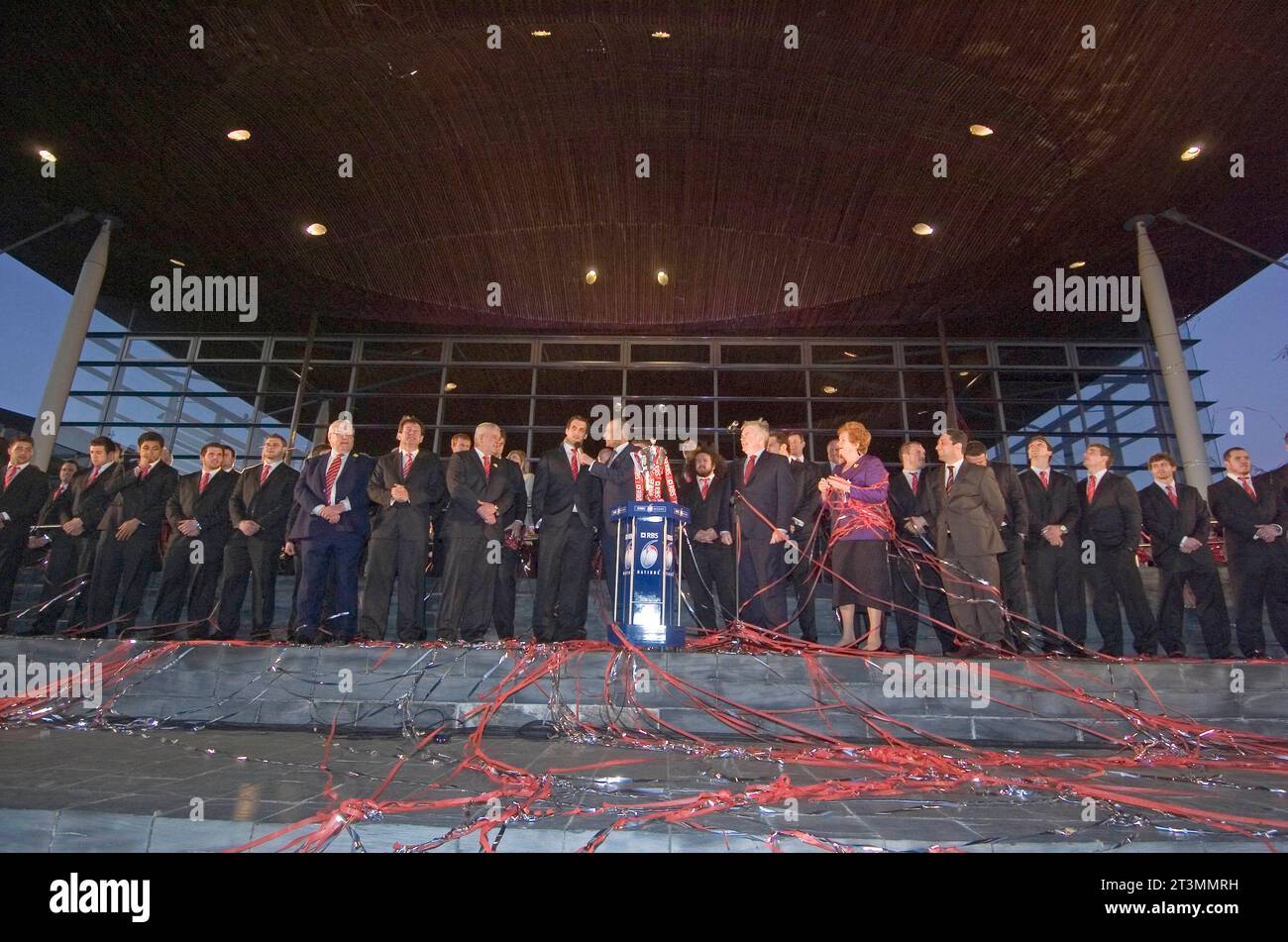 Former Welsh Rugby Union president and secretary Dennis Gethin (on left ...