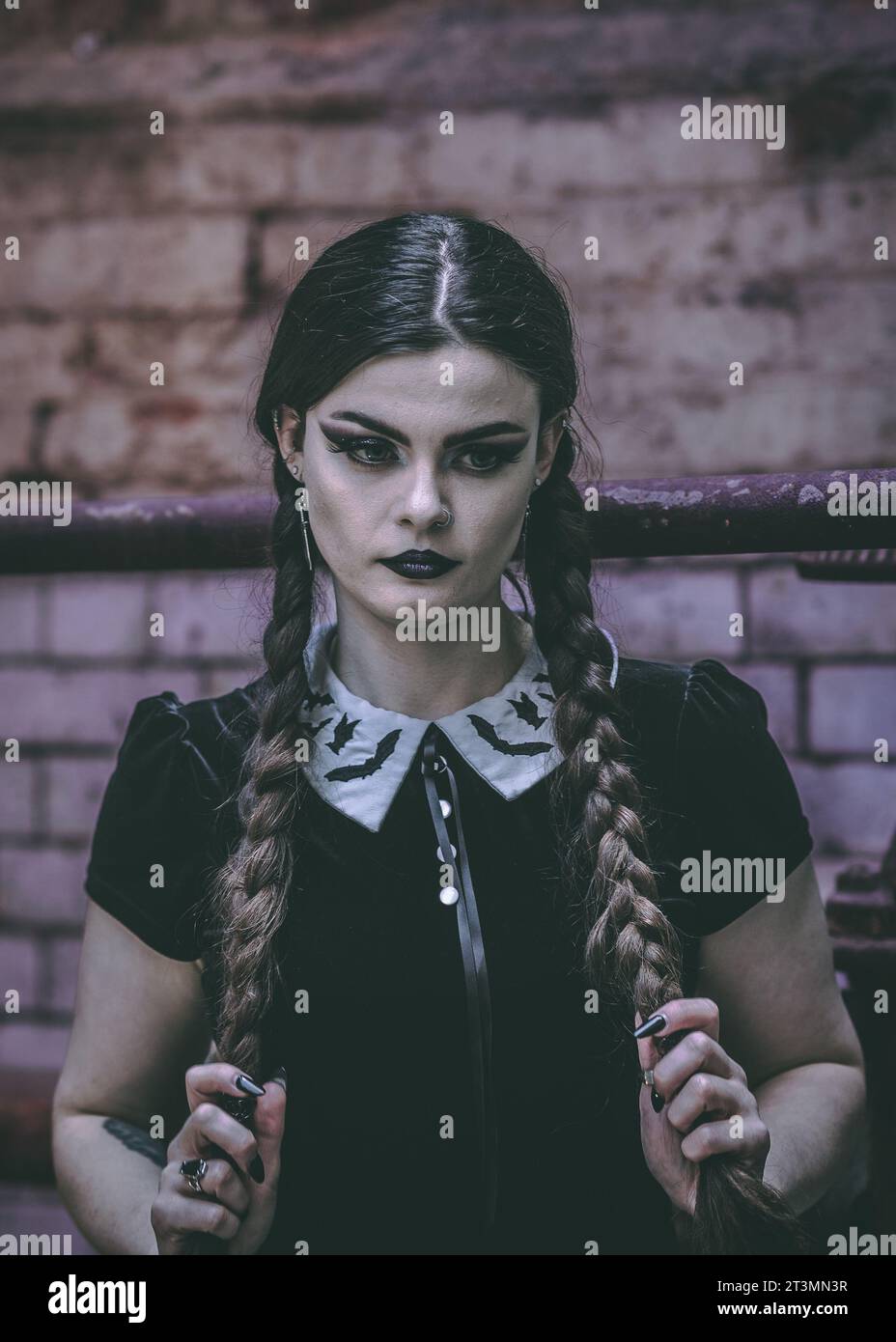 Gothic Girl with Pigtails in hair Stock Photo - Alamy