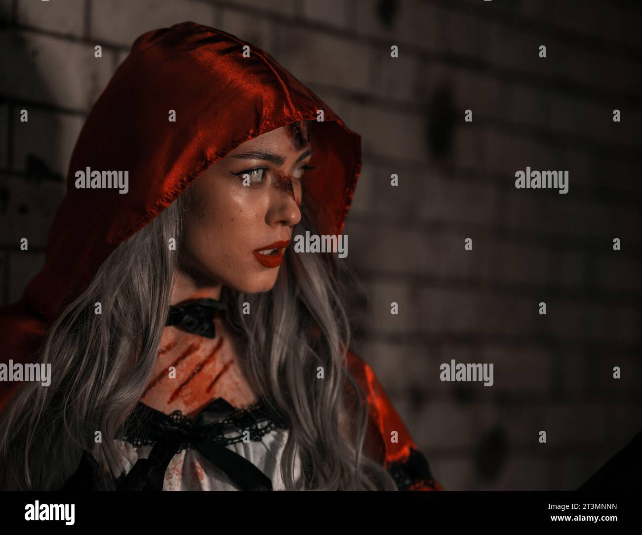 portrait of a woman with Red hood horror Stock Photo - Alamy