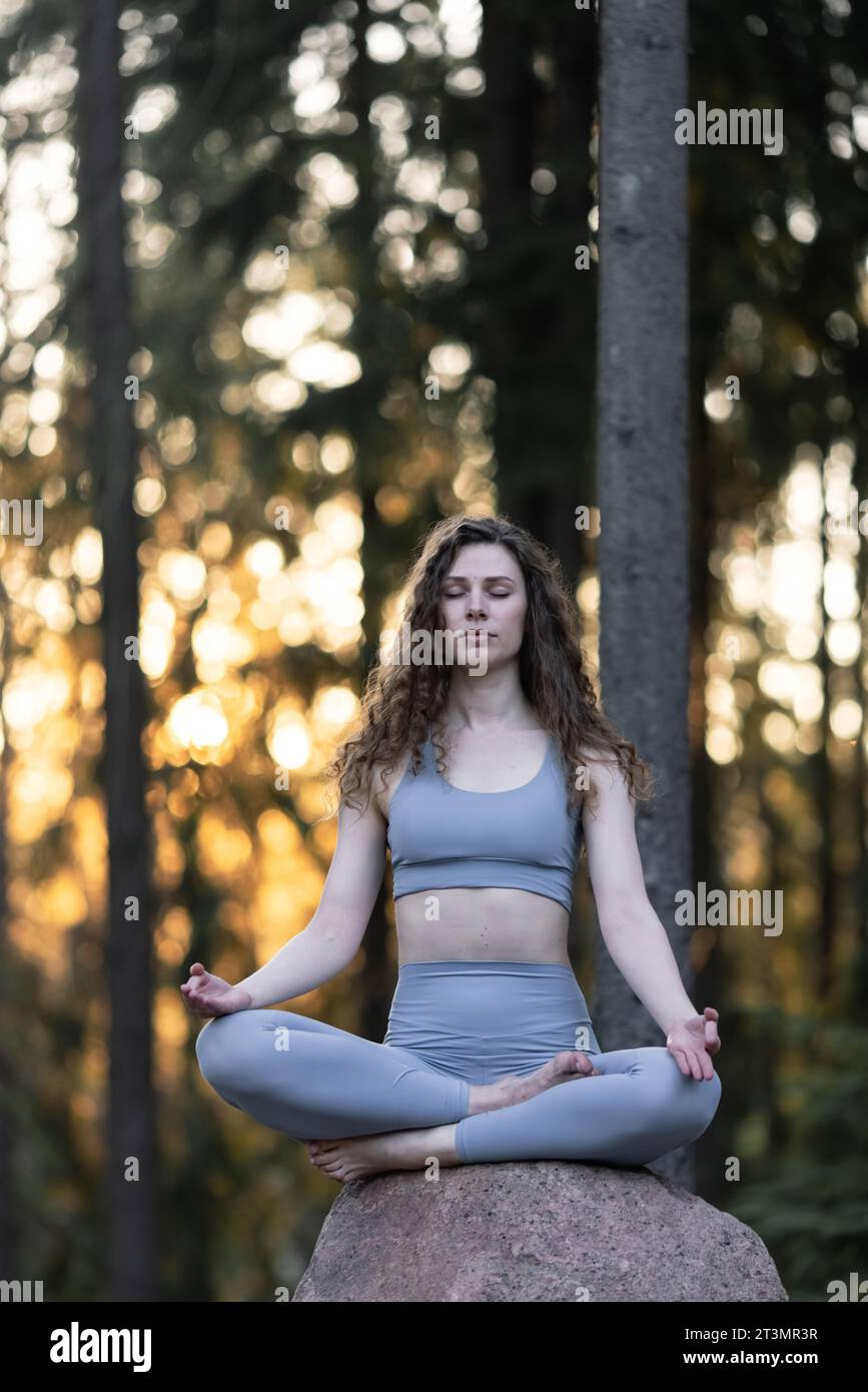 Beautiful girl meditating, yoga meditation practice in nature Stock ...