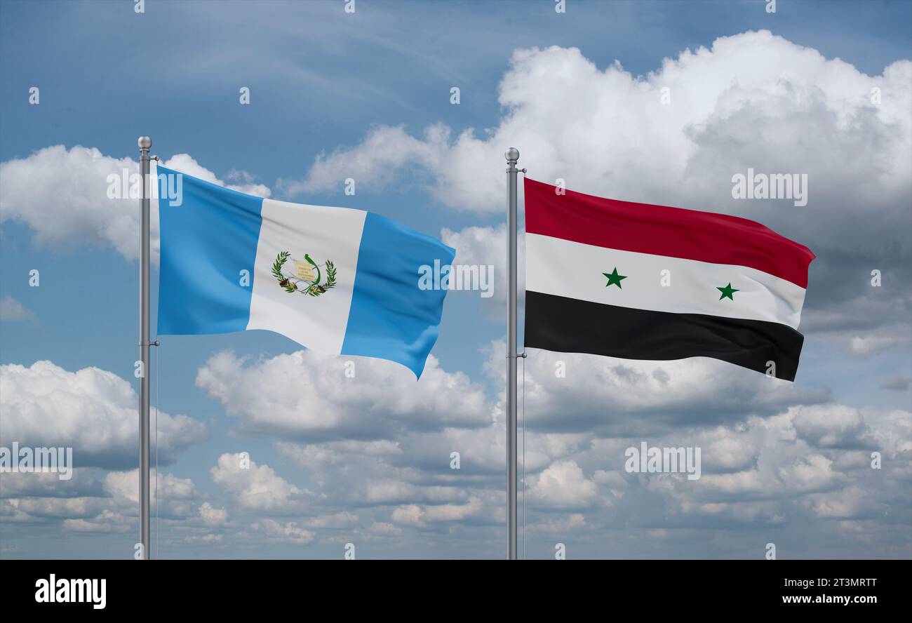 Syrian Arab Republic, Syria and Guatemala flags waving together in the ...