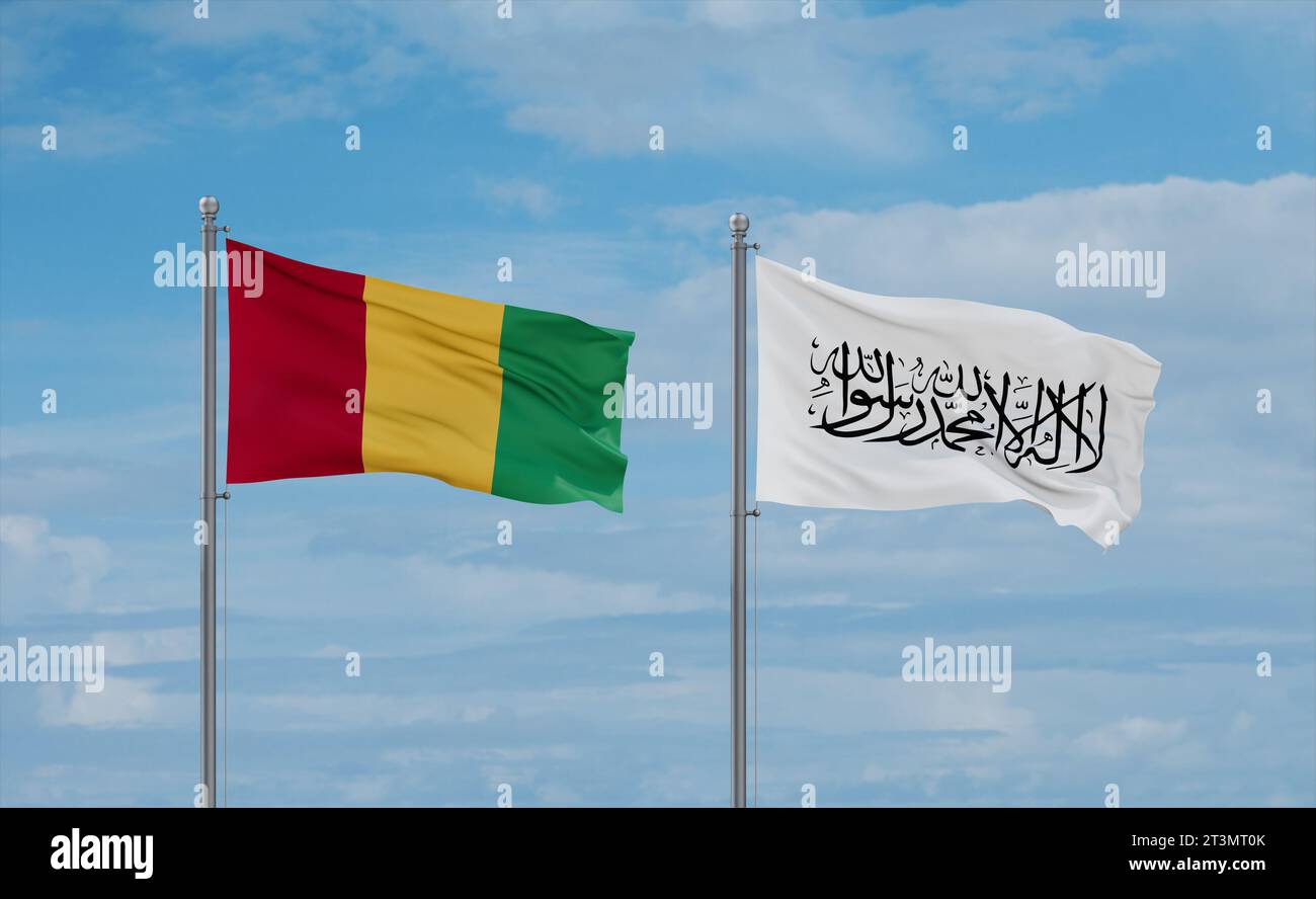 Guinea-Conakry, Guinea and Afghanistan flags waving together in the ...
