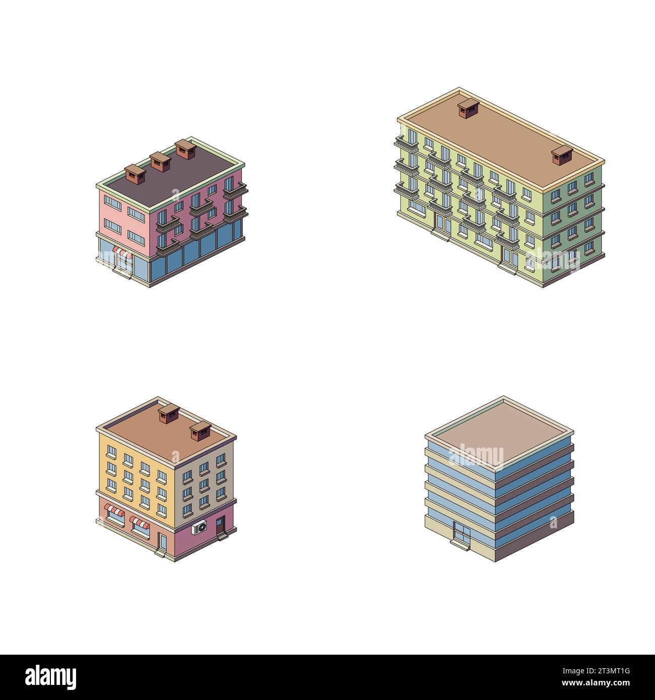 Set of isometric buildings, vector illustration Stock Vector Image ...