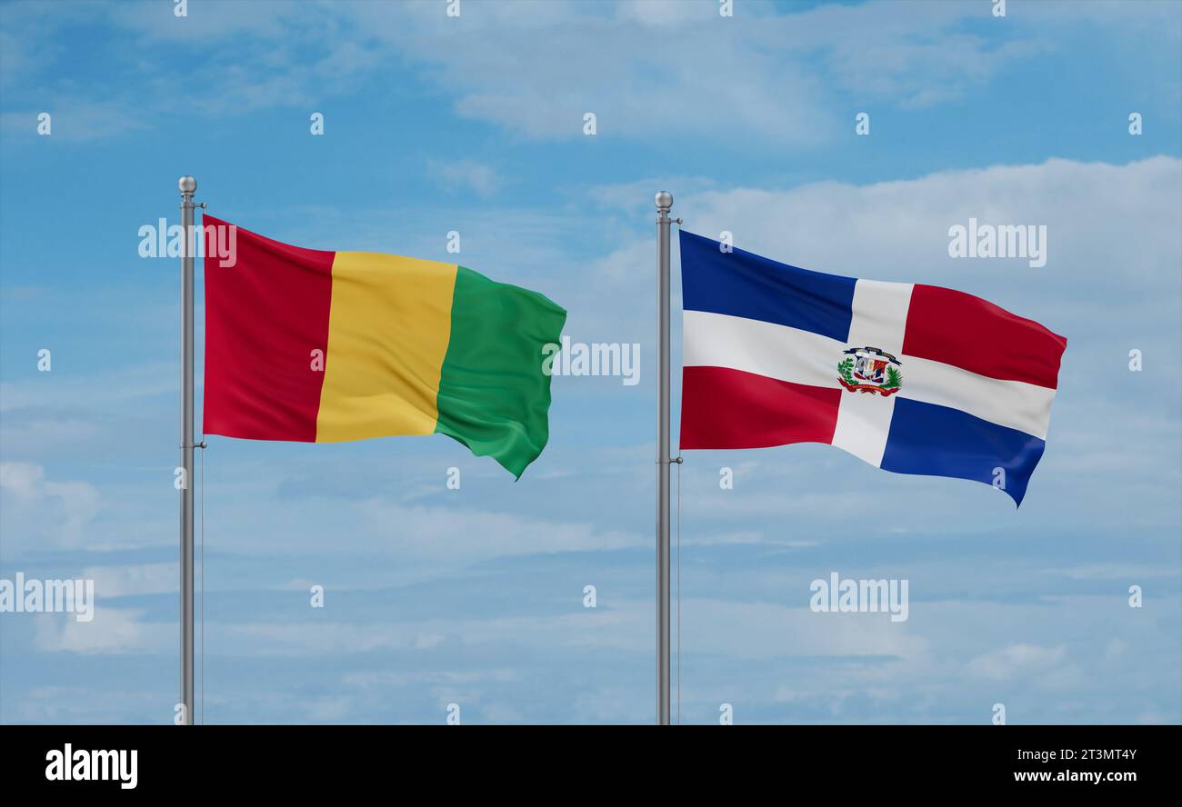 Dominican Republic and Guinea-Conakry, Guinea flags waving together on ...