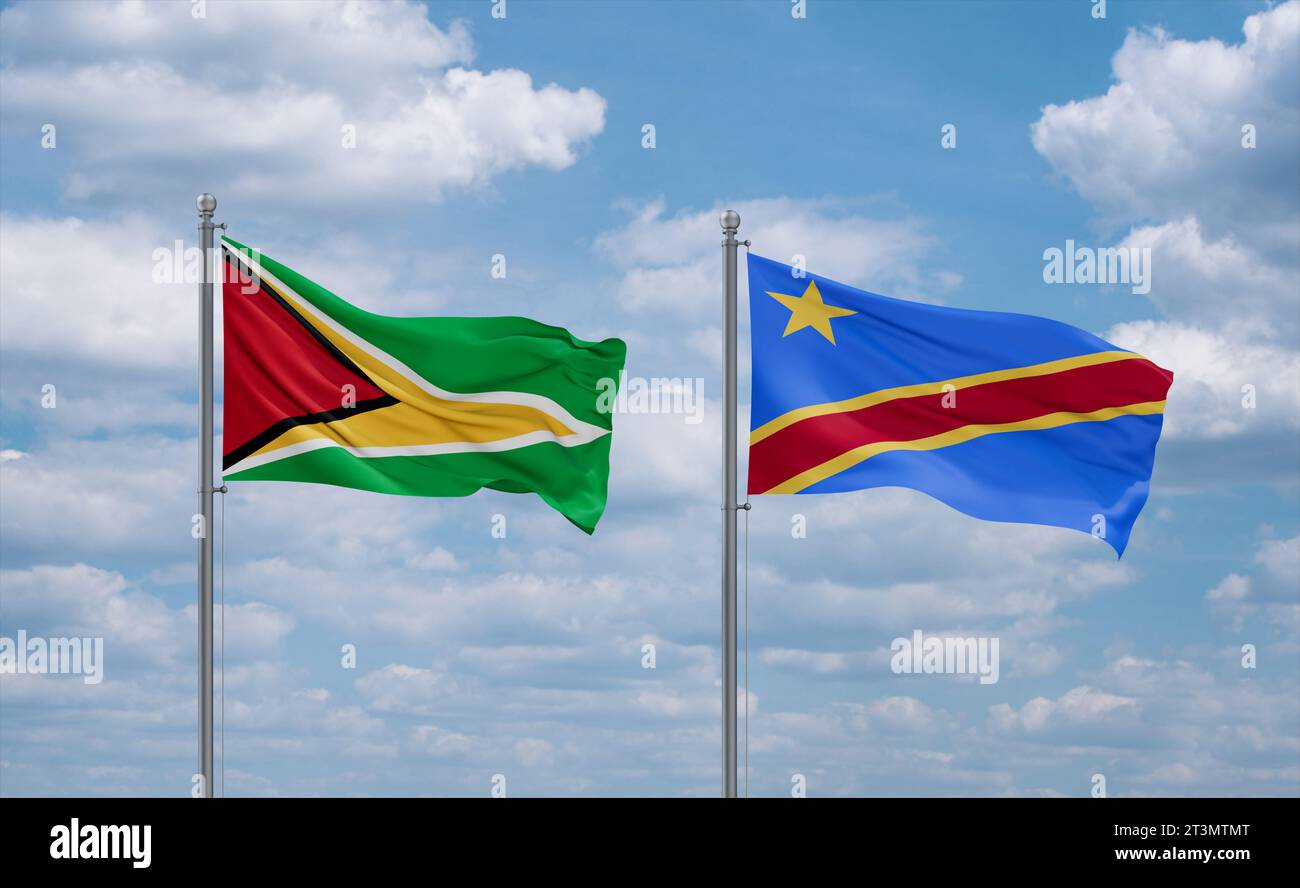 Democratic Republic of the Congo or Congo-Kinshasa and Guyana flags ...