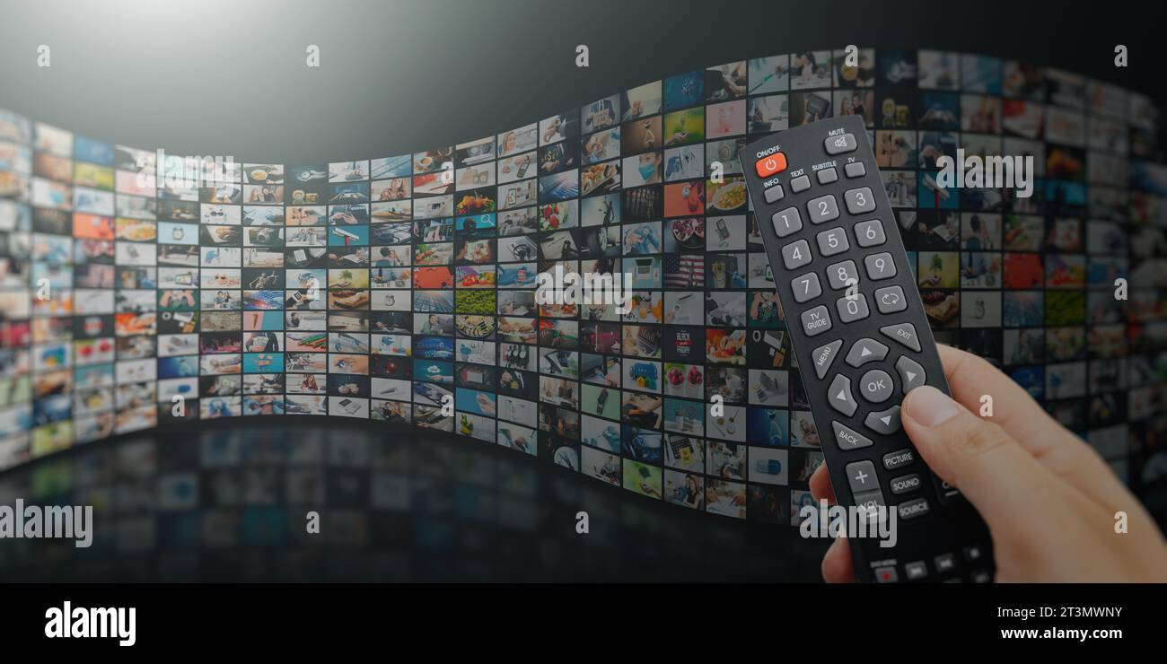 Multimedia video wall television broadcast. Multiple television screens ...