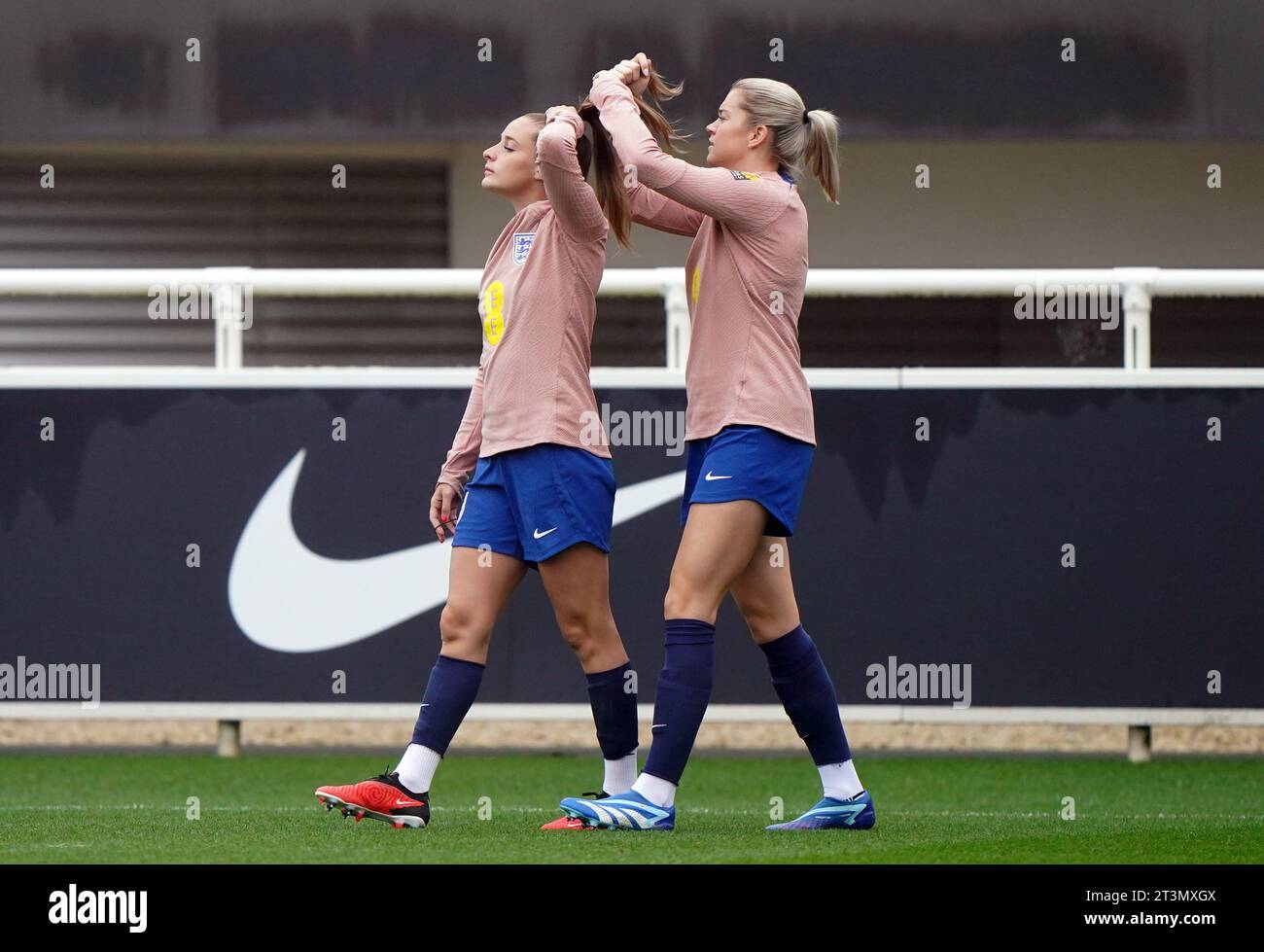 England's Ella Toone (left) and Alessia Russo during a training session ...