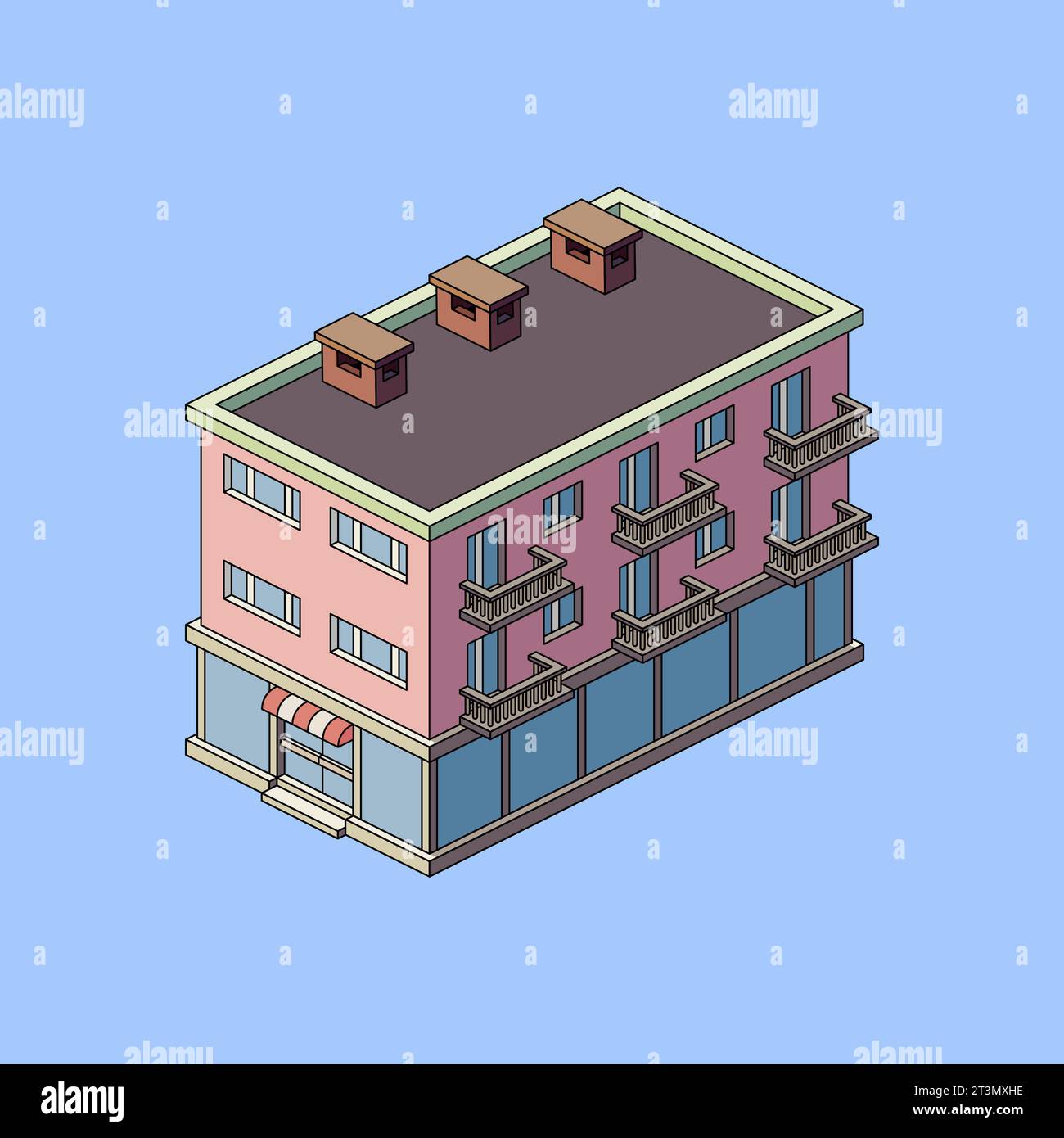 Isometric building with road and trees, vector illustration Stock ...