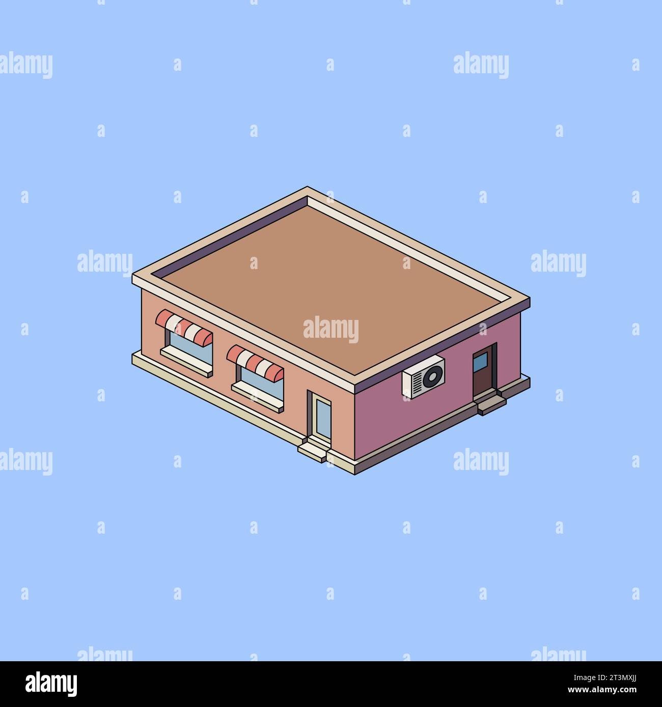 Isometric building of a shop at the corner of the street, vector ...