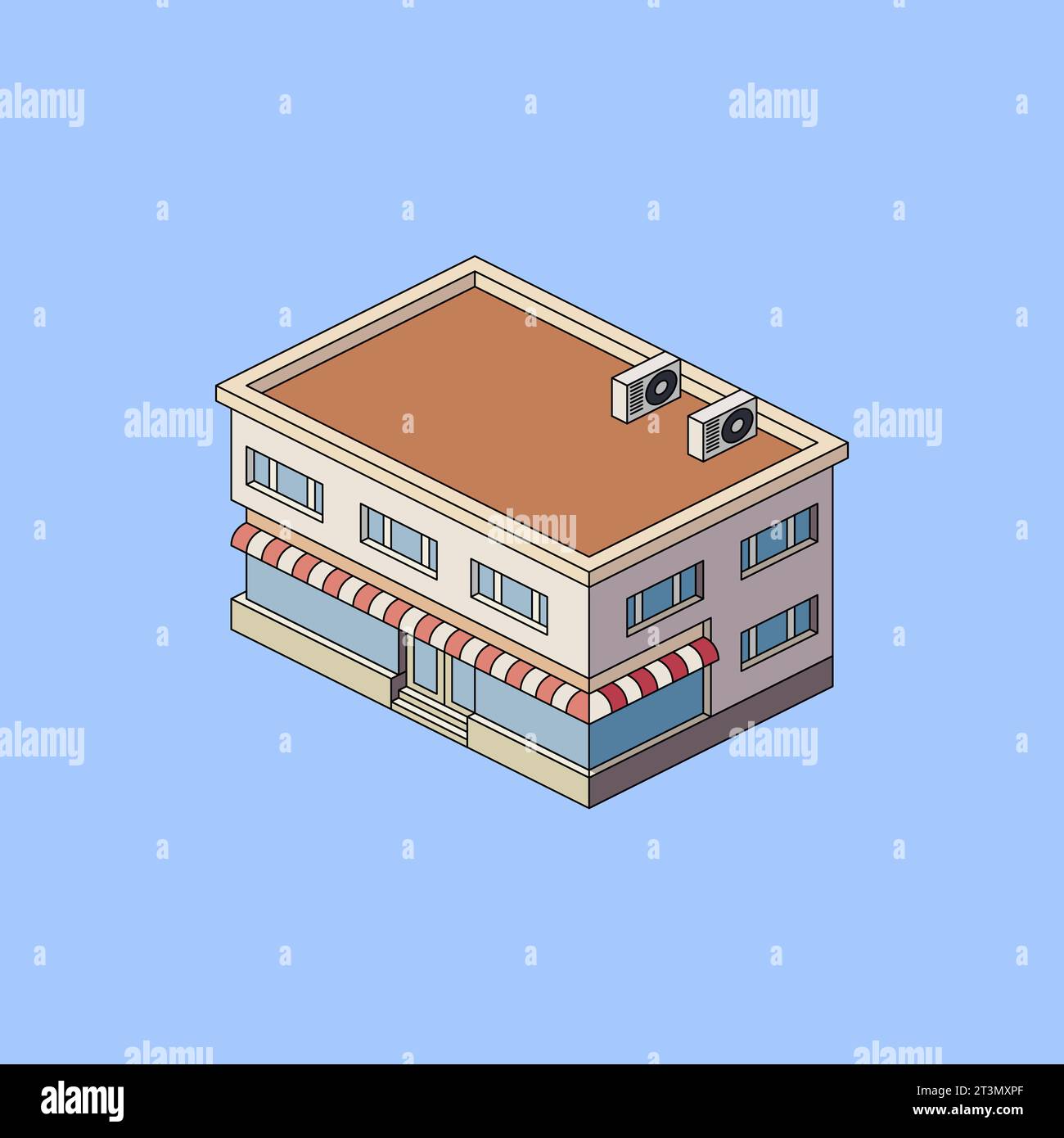 Isometric building of a shop at the corner of the street, vector ...