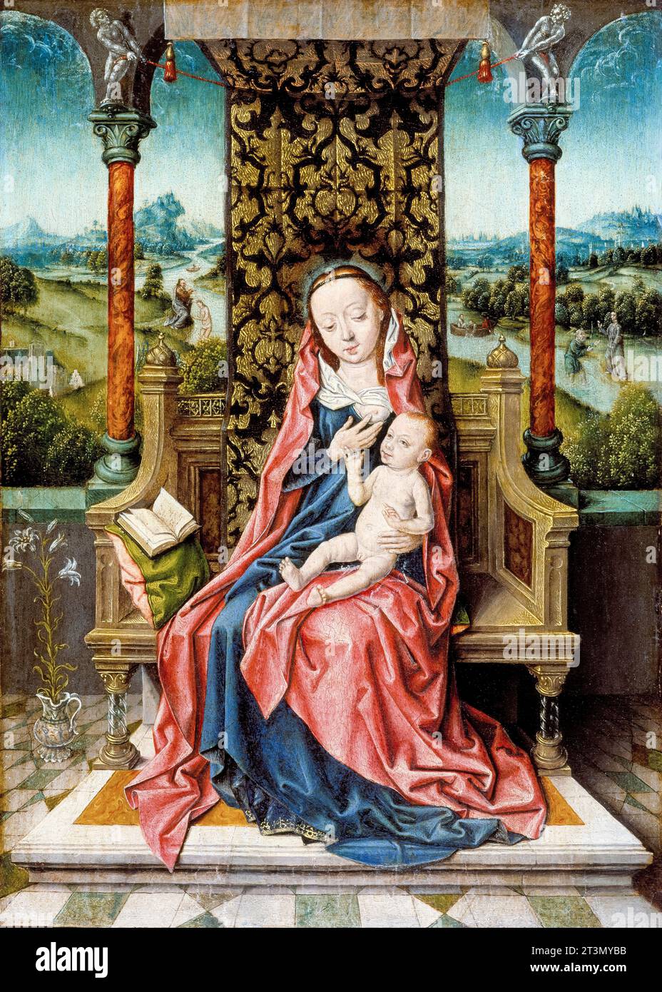 Aelbrecht Bouts, Madonna and Child Enthroned, painting in oil on panel ...