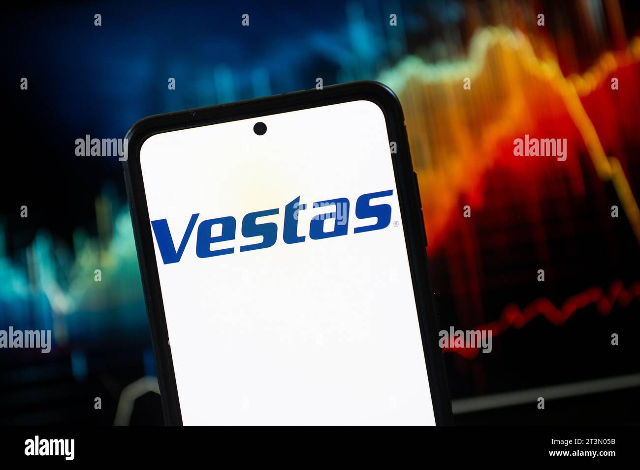 In this photo illustration a Vestas logo seen displayed on a smartphone ...