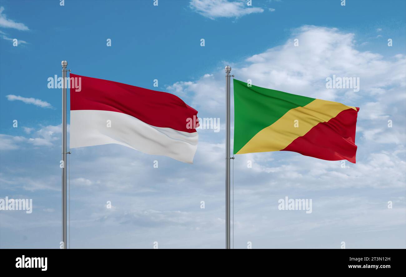 Republic of the Congo or Congo-Brazzaville and Indonesia and Bali flags ...