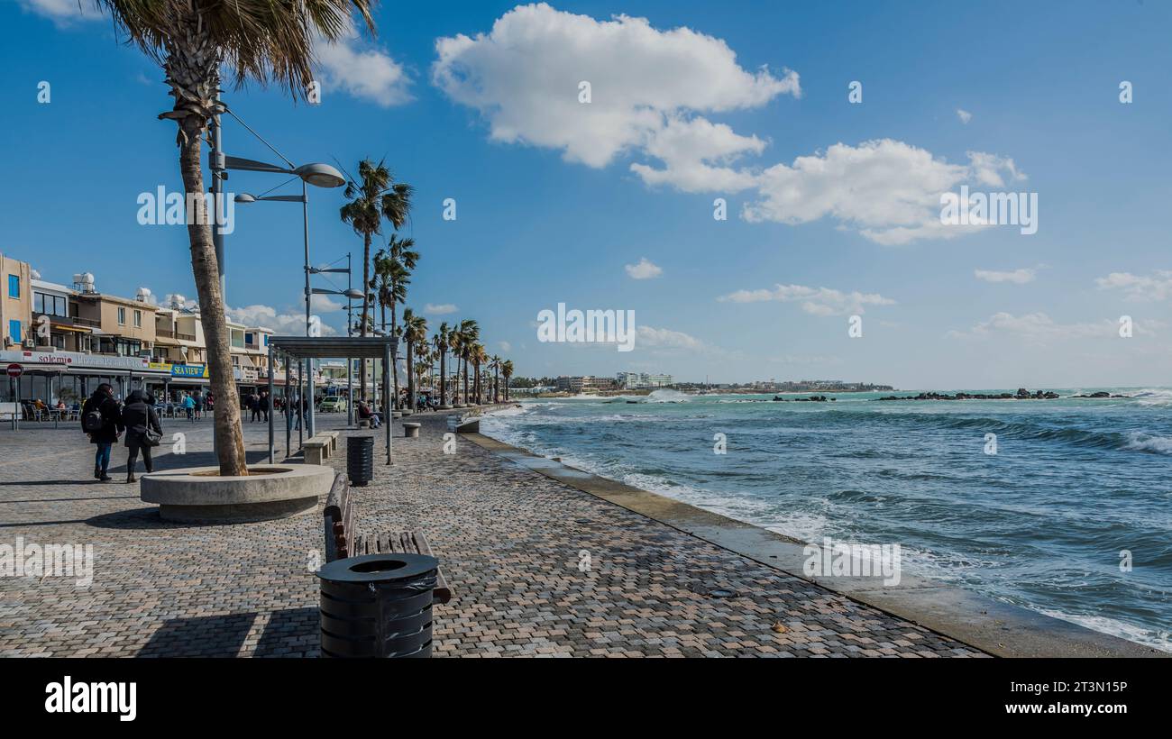 Sea Front, Paphos, Cyprus, Beach, Palm trees, Sea Stock Photo - Alamy