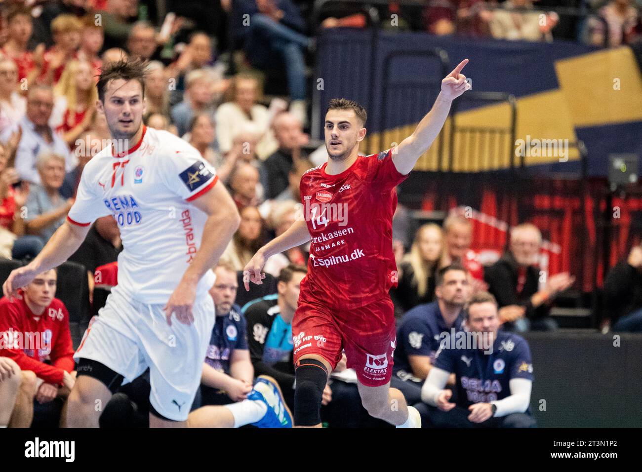 Aalborg, Denmark. 25th Oct, 2023. Mads Hoxer Hangaard (14) of Aalborg ...