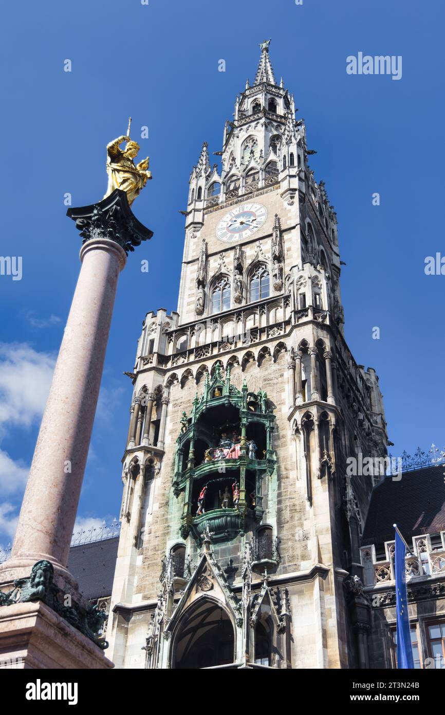 tower of the New Town hall with the Marian Column in front on the ...
